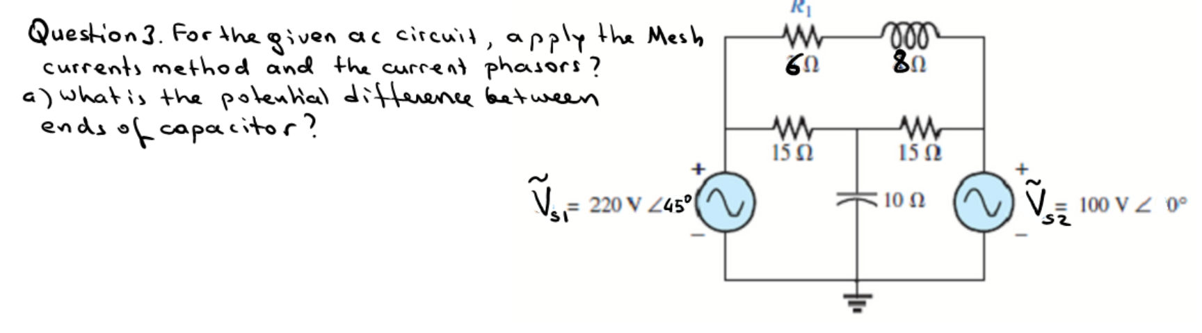 SOLVED: Question 3. For the given ac circuit, apply the Mesh currents method and the current ...