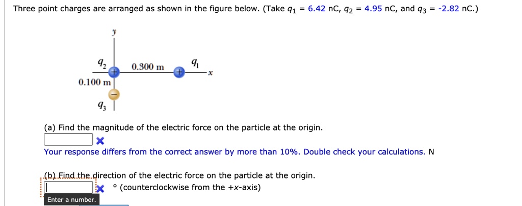 SOLVED: Three point charges are arranged as shown in the figure below. (Take 91 6.42 nC, Q2 4.95 ...