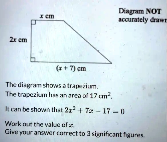 2x cm x cm Diagram NOT accurately drawn (x + 7) cm The diagram shows a trapezium. The trapezium ...