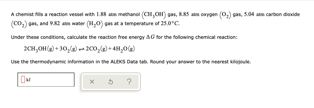 a chemist fills reaction vessel with 88 atm methanol ch3 oh gas 885 atm ...