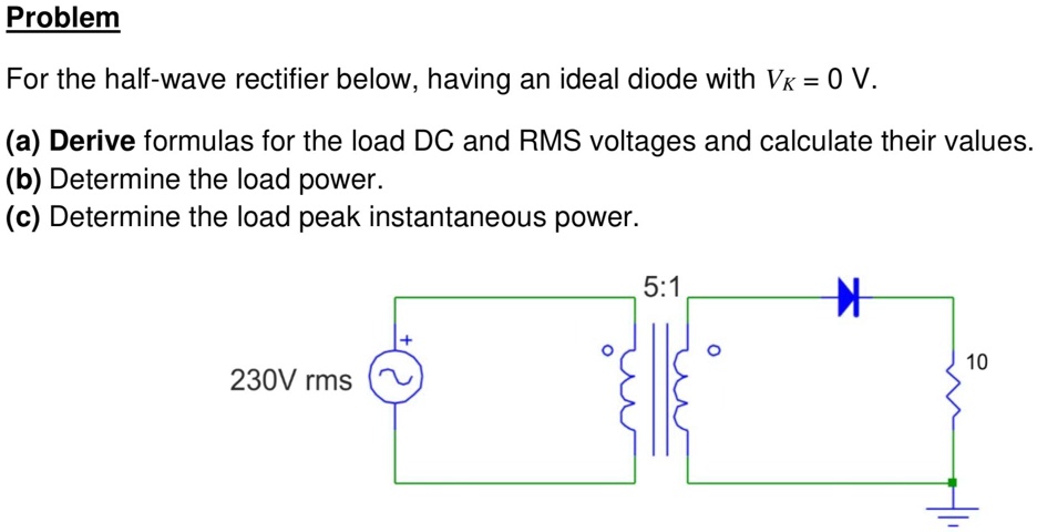 Problem For the half-wave rectifier below, having an ideal diode with ...