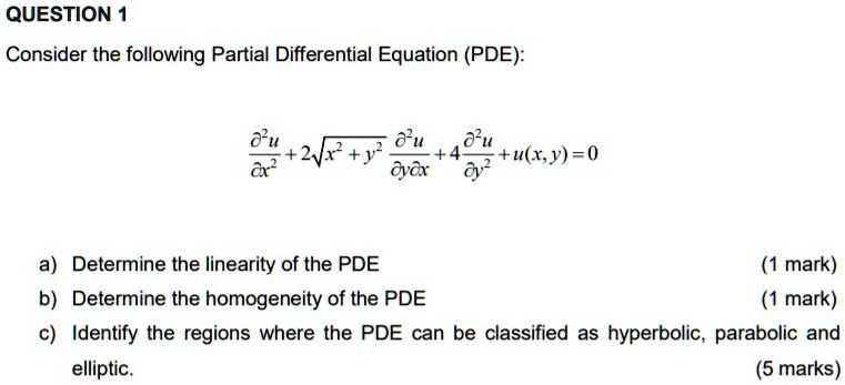 question 1 consider the following partial differential equation pde d u 8u a 2vx y uxy0 8 oyex ...