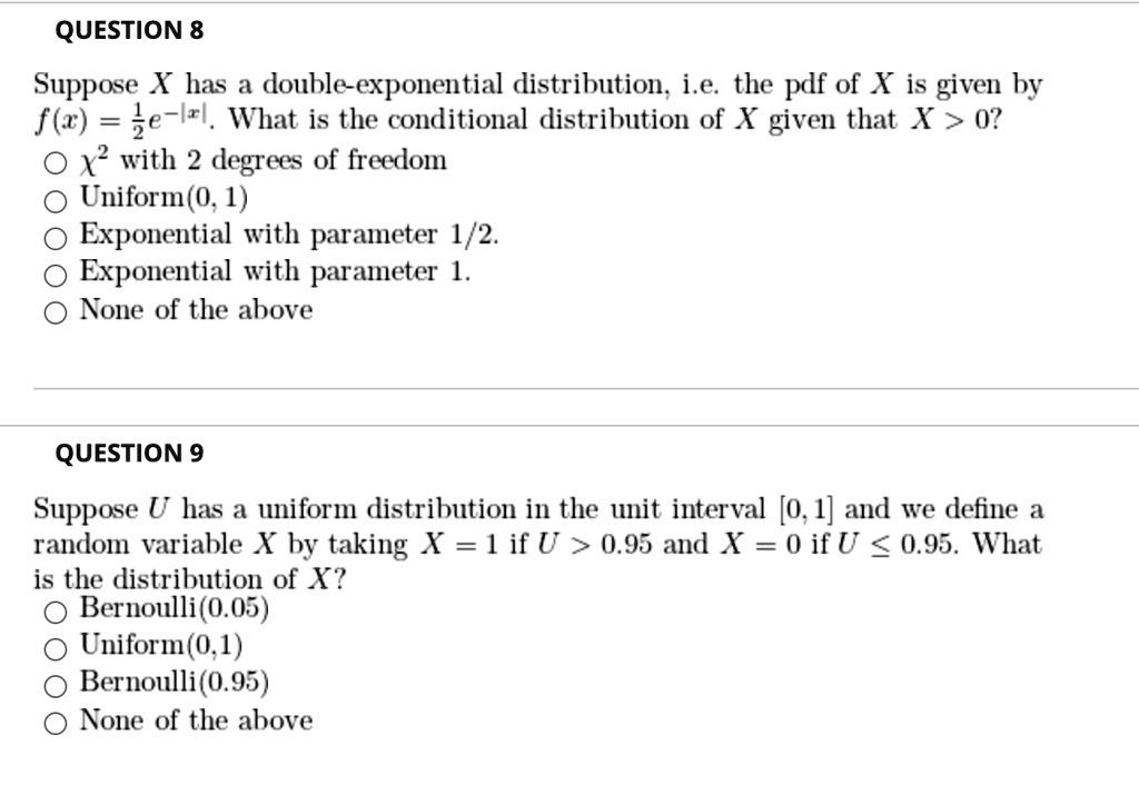 SOLVED: QUESTION 8 Suppose X has a double-exponential distribution; i.e. the pdf of X is given ...