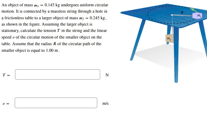 SOLVED: An object of mass m = 0.145 kg undergoes uniform circular motion. It is connected by a ...