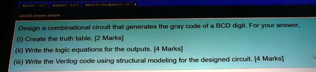 Design a combinational circuit that generates the gray code of a BCD ...