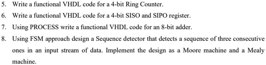 Solved Texts 5 Write A Functional Vhdl Code For A 4 Bit Ring Counter 6 Write A Functional