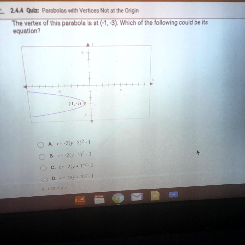 SOLVED: 'The vertex of this parabola is at (-1,-3). Which of the ...