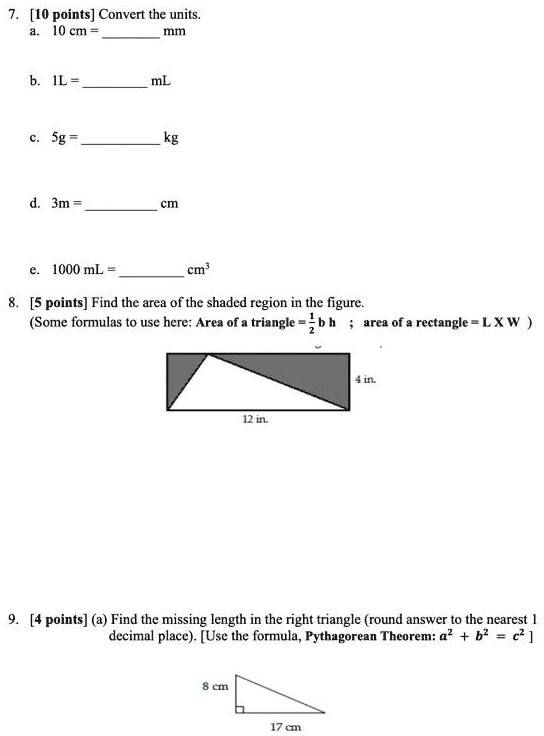 SOLVED: [10 points] Convert the units. 10 cm mI IL = mL 3m cm 1000 mL ...