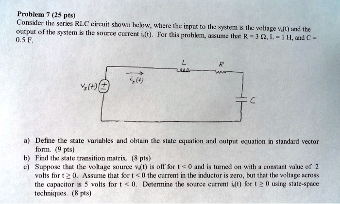 SOLVED: Problem 7 (25 pts) Consider the series RLC circuit shown below ...