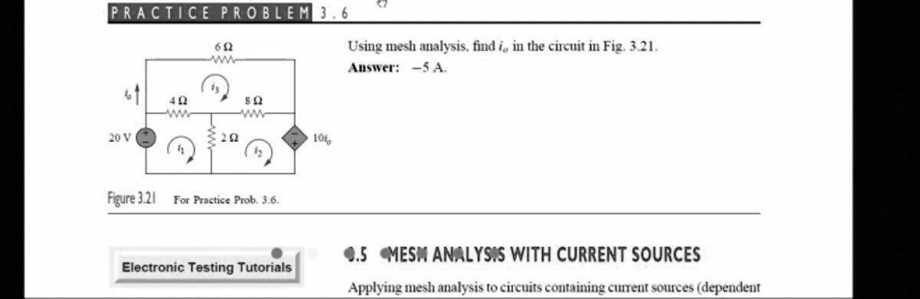 SOLVED: Practice Problem Using Mesh analysis, find I in the circuit in ...