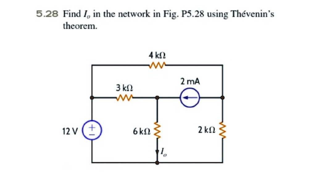 SOLVED: 5.28 Find I, in the network in Fig. P5.28 using Thevenin's theorem. 4k Ω 2 mA 3k Ω 12V 6 ...