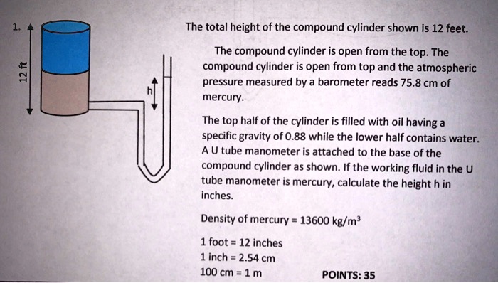 SOLVED: The total height of the compound cylinder shown is 12 feet. The ...