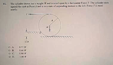 the cylinder shown has a weight w and is acted upon by a horizontal ...