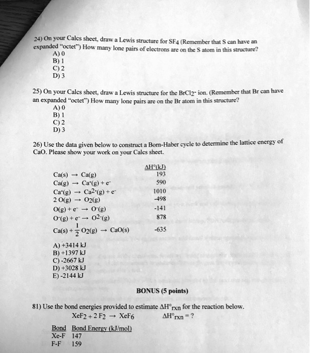 SOLVED: 24) On your Calcs sheet, draw the Lewis structure for SFA ...