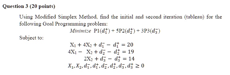 Solved Question 3 20 Points Using Modified Simplex Method Find The Initial And Second