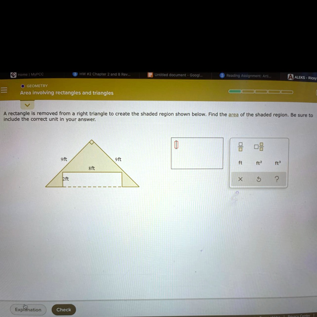 SOLVED: 'A rectangle is removed from a right triangle to create the shaded region shown below ...