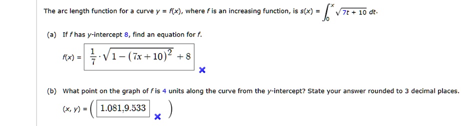 SOLVED: The arc length function for a curve y = f(x), where f is an ...