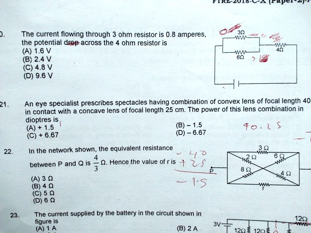 the current flowing through 3 ohm resistor is 08 ampere the potential ...