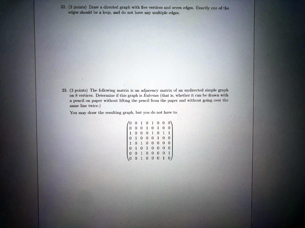 22. (3 points) Draw a directed graph with five vertices and seven edges ...