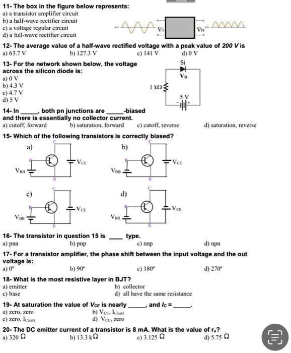 SOLVED: 11- The box in the figure below represents: a) a transistor amplifier circuit b) a half ...