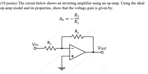 SOLVED: 10 points) The circuit below shows an inverting amplifier using an op-amp. Using the ...