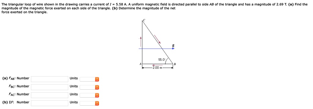 SOLVED: The triangular loop wire shown in the drawing carries a current ...