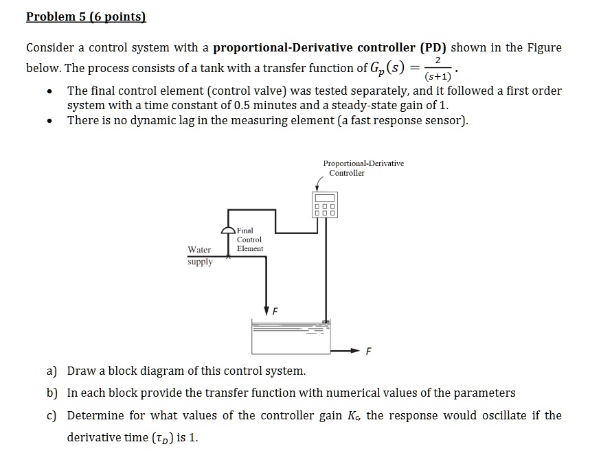 SOLVED: Problem 5 (6 points) Consider a control system with a proportional-Derivative controller ...
