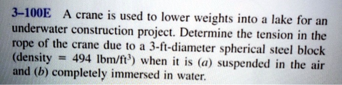 SOLVED: 3-I00E crane is used to lower weights into a lake for an ...