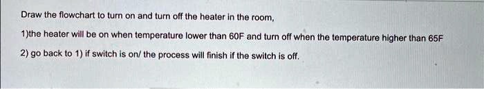 SOLVED: Draw the flowchart to turn on and turn off the heater in the ...