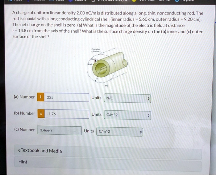 SOLVED: A charge of uniform linear density 2.00 nC/m is distributed ...