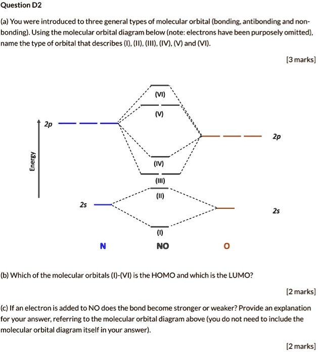 SOLVED: Question D2 (a) You were introduced to three general types of molecular orbital (bonding ...