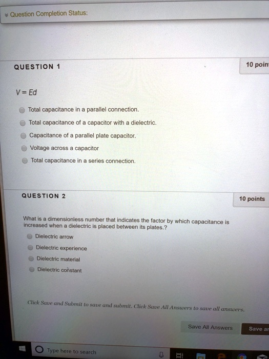 question completion status question 10 poin v ed total capacitance in parallel connection total ...