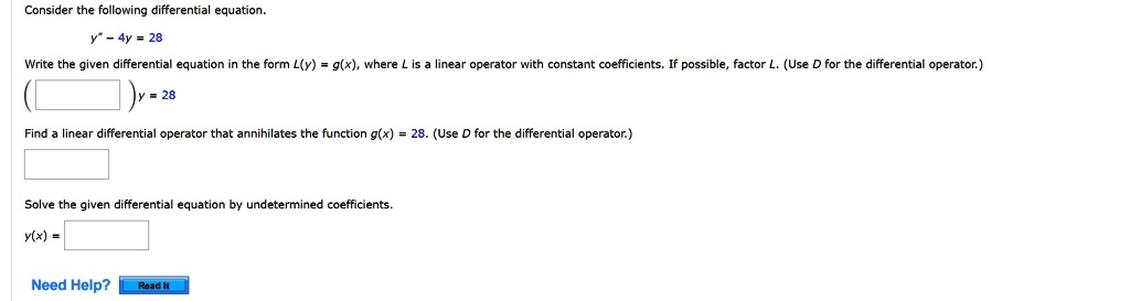 SOLVED: Consider the following differential equation Write the given ... SOLVED: Consider the following differential equation Write the given ...