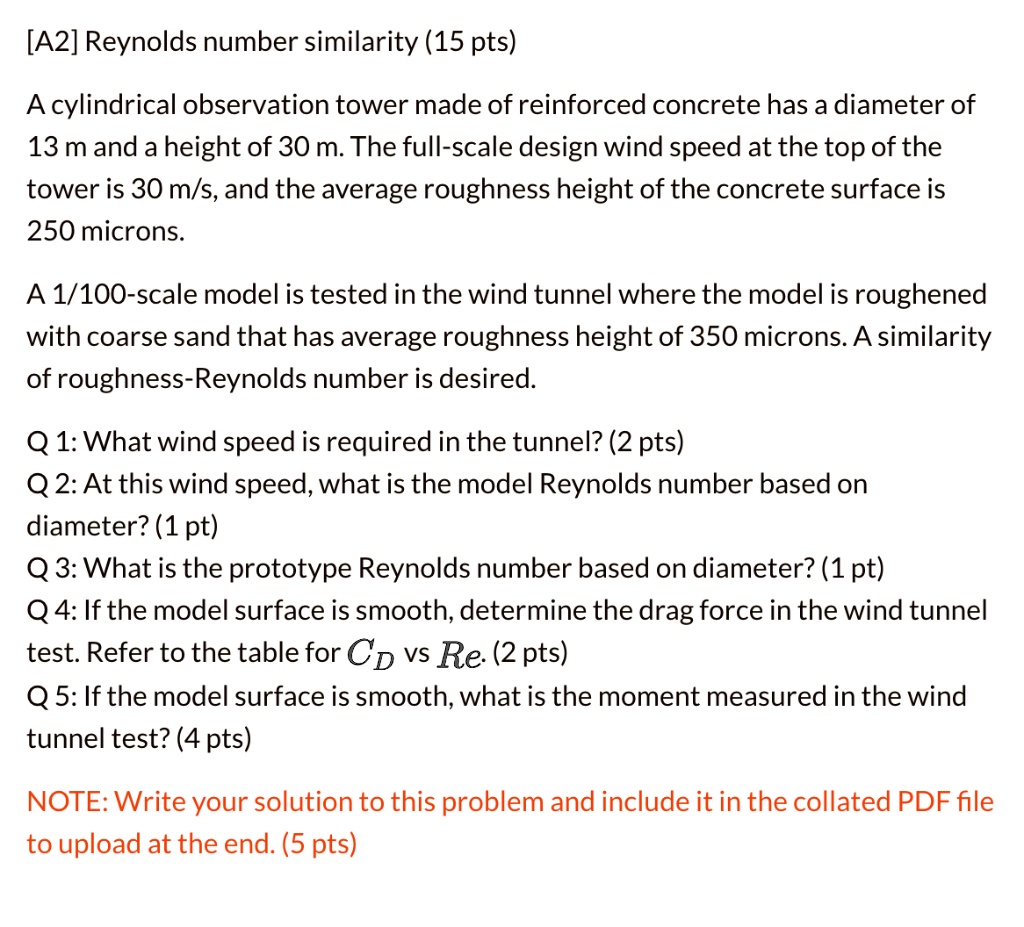 SOLVED: [A2] Reynolds Number Similarity (15 pts) A cylindrical ...