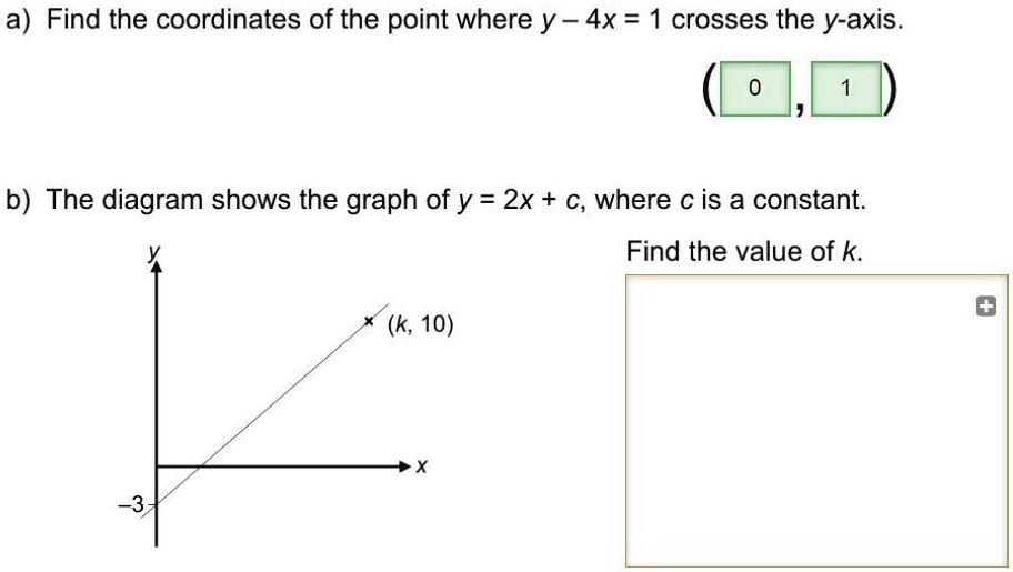 SOLVED: a) Find the coordinates of the point where y 4x = 1 crosses the ...