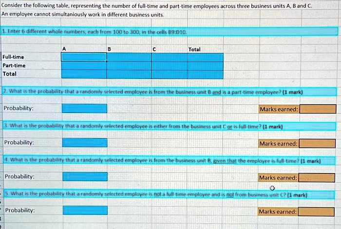 consider the following table representing the number of full time and ...