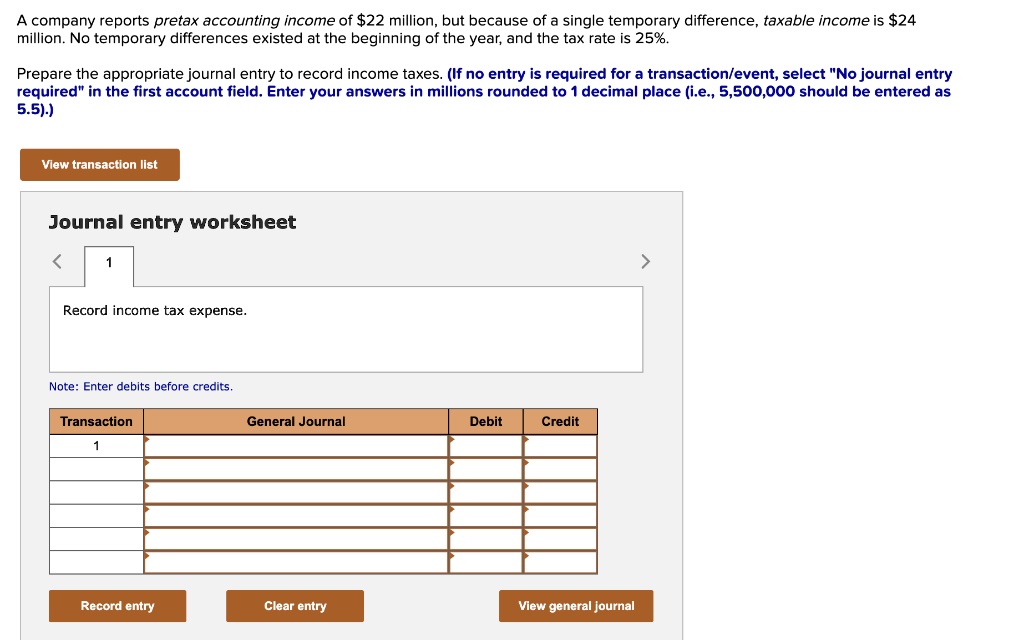SOLVED: A company reports pretax accounting income of 22 million, but ...