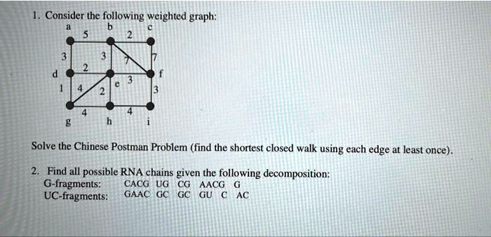SOLVED: Consider the following weighted graph: Solve the Chinese ...