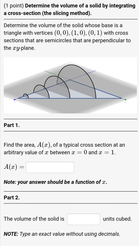 Solved Point Determine The Volume Of A Solid By Integrating Cross Section The Slicing Method