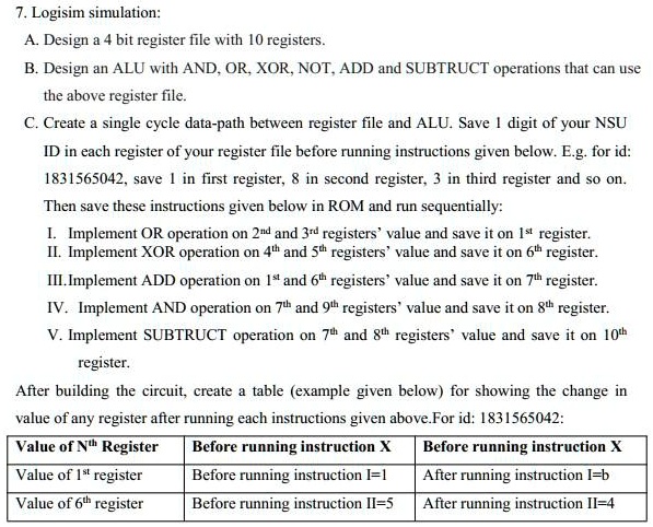7. Logisim simulation: A. Design a 4 bit register file with [0 ...