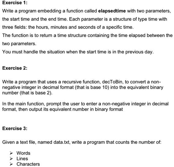 Video Solution Exercise 1 Write A Program Embedding A Function Called Elapsedtime With Two 2494