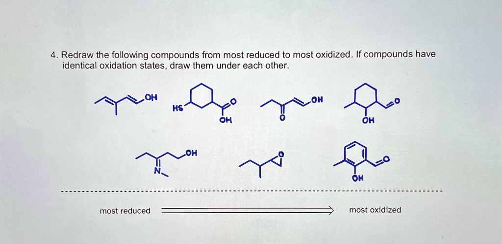 Redraw the following compounds from most reduced to most oxidized. If ...