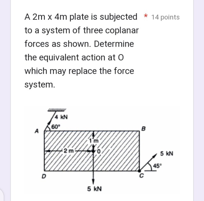 SOLVED: A 2 m× 4 m plate is subjected * 14 points to a system of three coplanar forces as shown ...