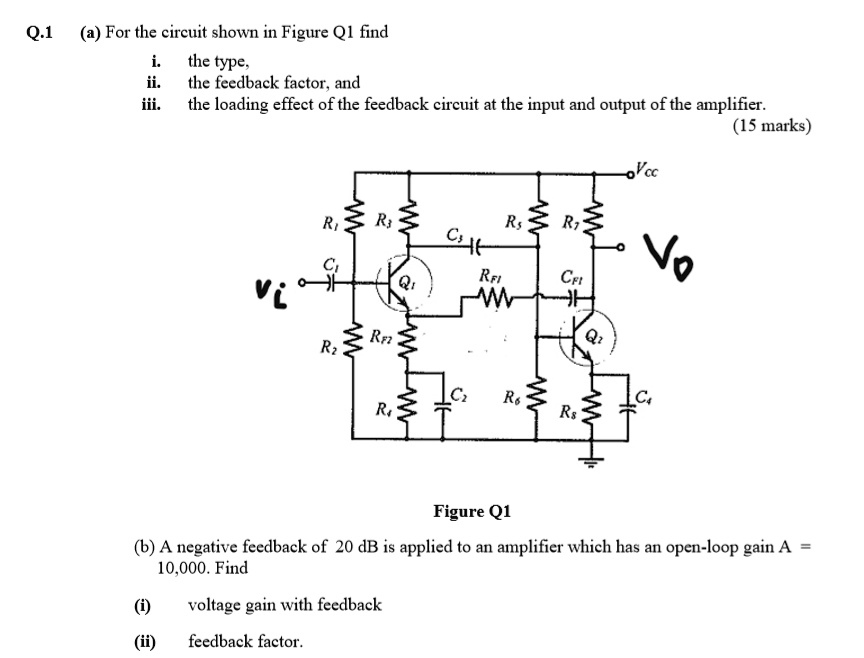 SOLVED: For the circuit shown in Figure Q1, find: i. The type, feedback ...