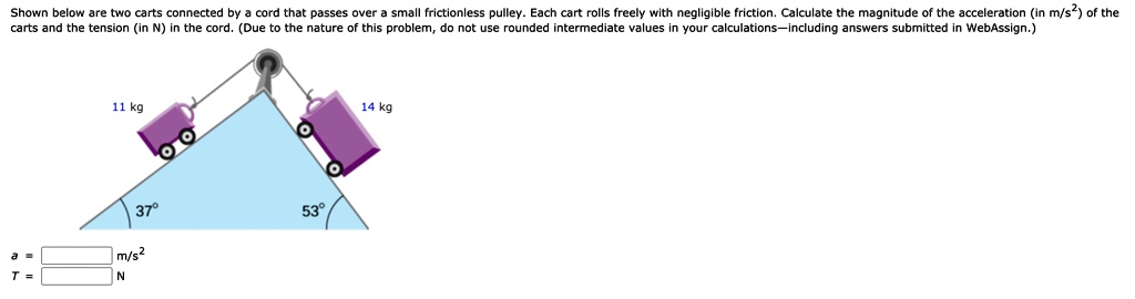 shown below are two carts connected by cord that passes over small frictionless pulley each cart ...