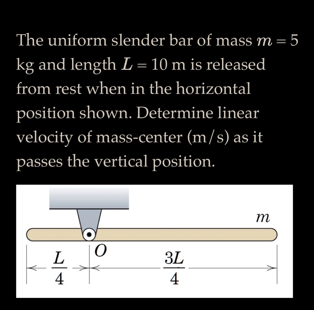 the uniform slender bar of mass m5 kg and length l10m is released from ...