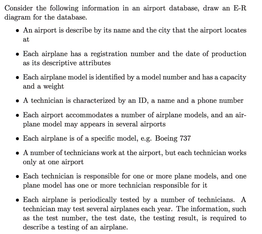 consider the following information in an airport database draw an e r ...