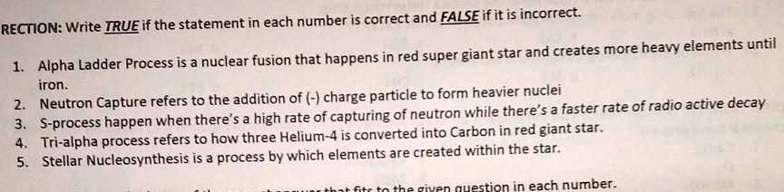 RECTION: Write TRUE if the statement in each number is correct and ...