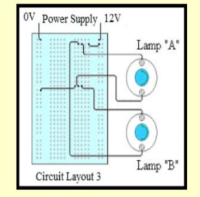 0V Power Supply 12V Lamp "A" Lamp "B" Circuit Layout 3