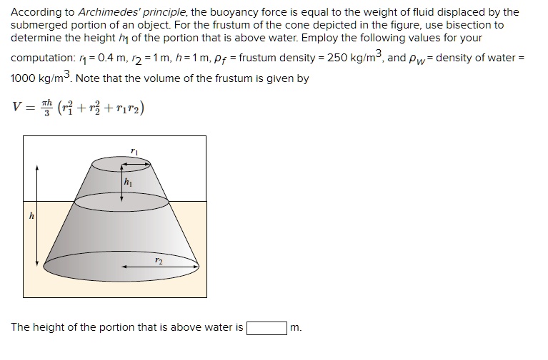 according to archimedes principle the buoyancy force is equab to the weight of fluid displaced ...